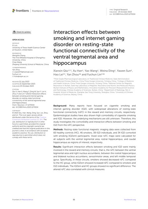 Pdf Interaction Effects Between Smoking And Internet Gaming Disorder On Resting State