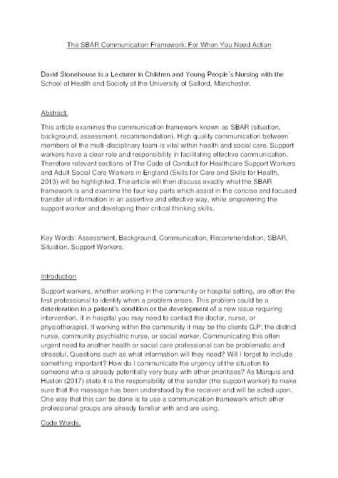 The Sbar Communication Framework For When You Need Action