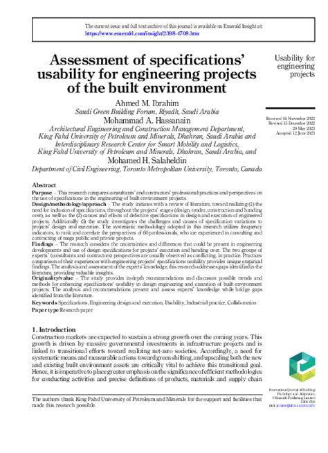 Pdf Assessment Of Specifications Usability For Engineering Projects Of The Built Environment