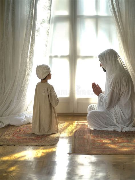 Father And Son Celebrating Eid Al Adha Together In A Serene Atmosphere