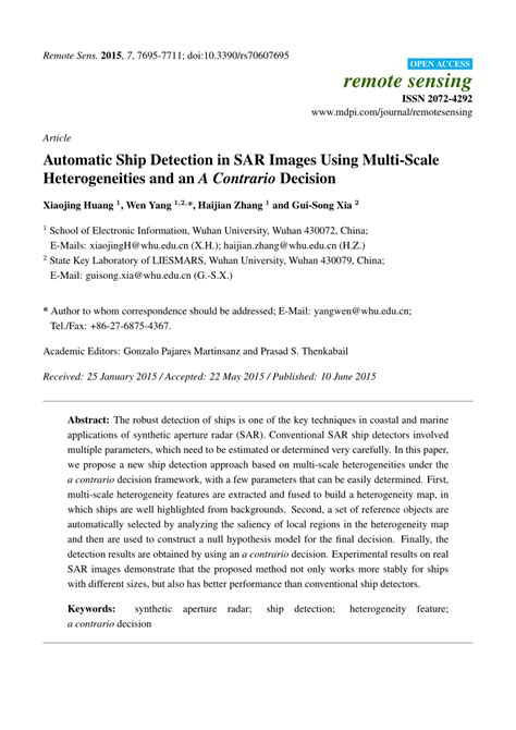 Pdf Automatic Ship Detection In Sar Images Using Multi Scale