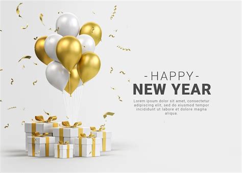 Premium Psd Happy New Year 3d Render Balloons And T Boxes With