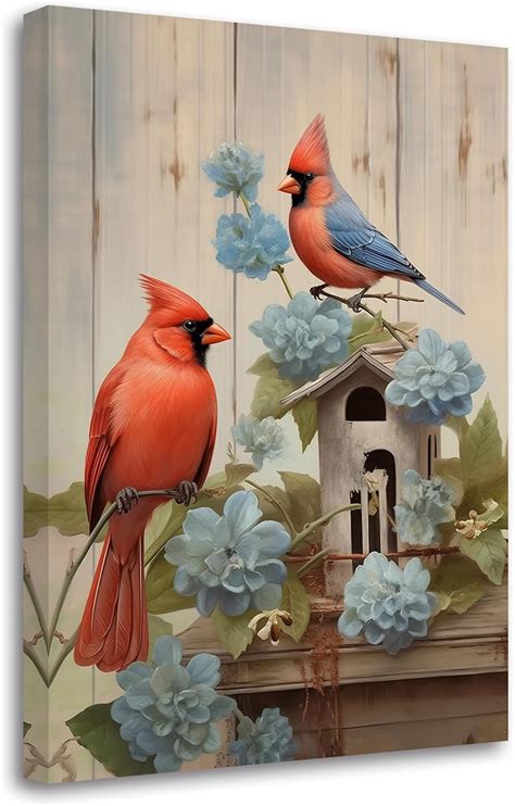 Lzimu Cardinal Canvas Wall Art Cardinal Bird With Vintage