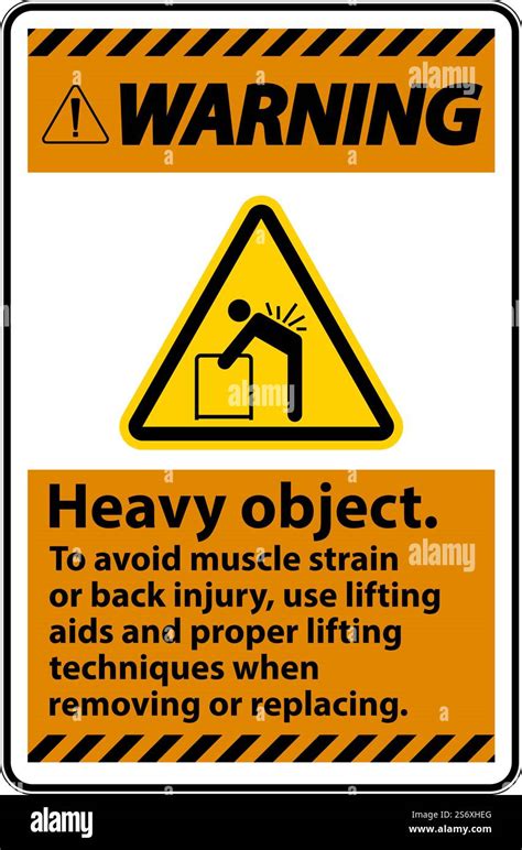 Warning Heavy Object Use Lifting Aids Label On White Background Stock