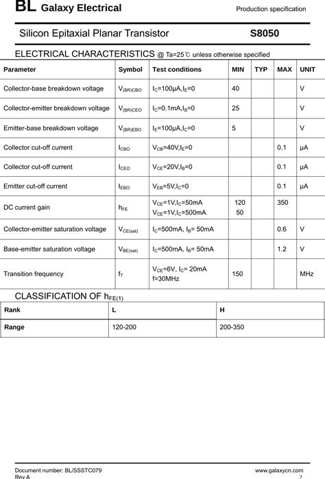 S8050 Datasheet S Galaxy