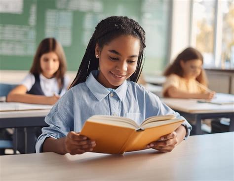 Premium Photo A Girl Is Reading A Book In A Classroom With Other Students