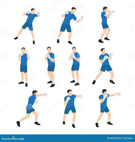 Man Doing Boxing Moves Exercise Jab Cross Hook And Uppercut Movement Shadow Boxing Flat