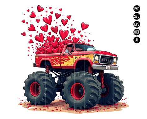 Monster Truck Love Svg Valentines Day Truck Png Valentine Monster