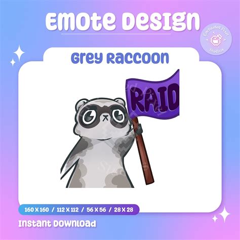 Kawaii Chibi Raid Raccoon Twitch Sub Emote Discord Raid Emoji Hype Train Emote Youtube