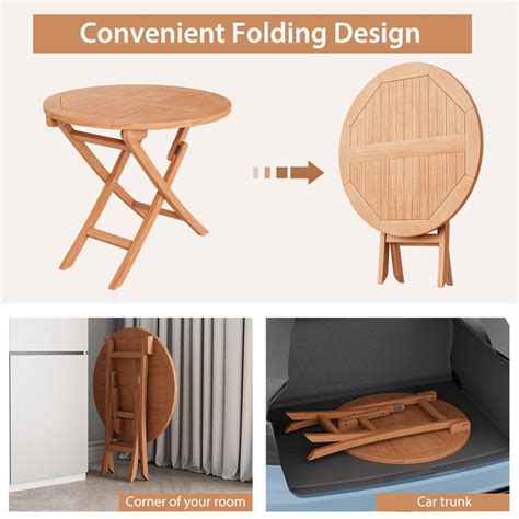 Costway 315 Patio Round Folding Dining Table Solid Indonesia Teak