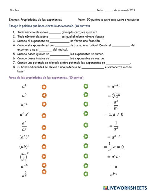 Examen Propiedades De Exponentes Worksheet Examen Fracciones Ya