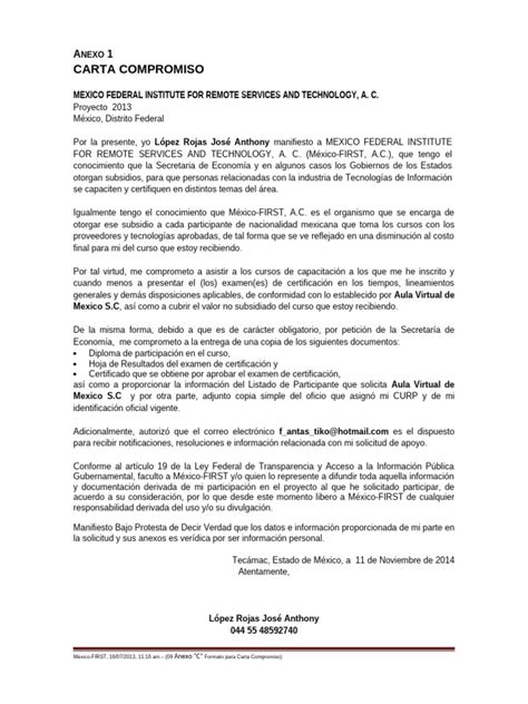 Carta Compromiso México First 2013 Pdf México