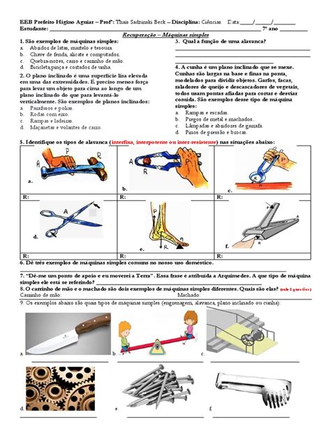 Máquinas Simples Resumo E Exercícios 7º Ano Pdf Engenharia