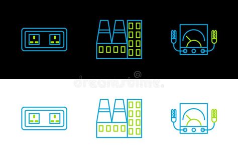 Set Line Ampere Meter Multimeter Voltmeter Electrical Outlet And Power Station Plant And