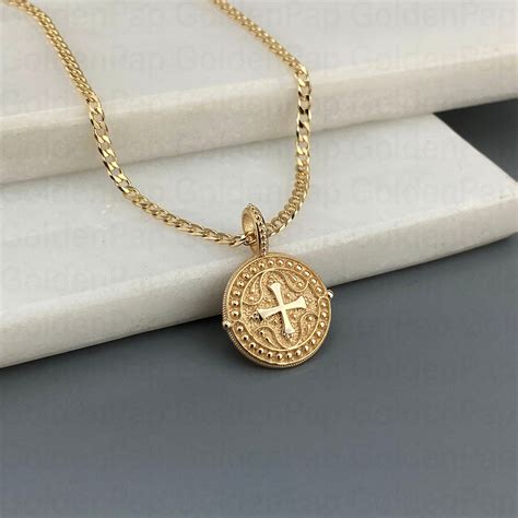 14k Solid Gold Pendant Religious Pendant With Cross Etsy