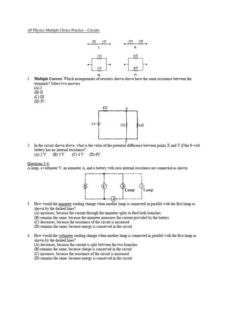 Ap Circuit Mcq With Answer Pdf Series And Parallel Circuits Capacitor