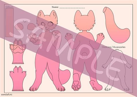 Feline Cat Fursona Refrence Sheet Digital Download Pdf Etsy