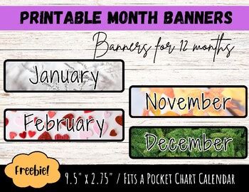 Free Month Banners For Wall Calendar Or Pocket Chart Real Photos