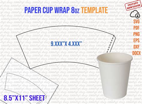 Paper Cup Template 8oz 8 Ounce Full Wrap Styrofoam Coffee Cup 8oz