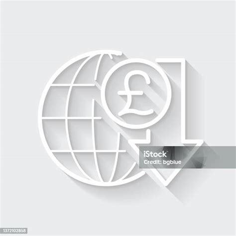 Pound Rate Decrease Icon With Long Shadow On Blank Background Flat