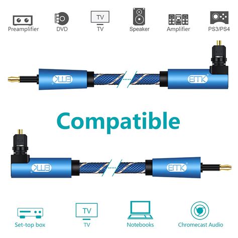 Emk Digital Optical Cable 90 Degree Toslink To Mini Toslink Cable 3 5 Adapter 24k Gold Plated