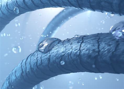 Human Hair Under A Microscope With Liquid Drops Structure And