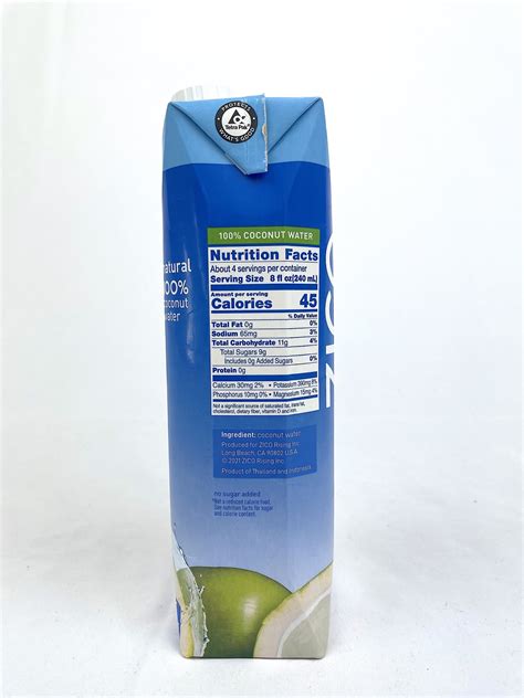 Coconut Water Nutrition Facts Zico