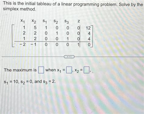 solved this is the initial tableau of a linear programming