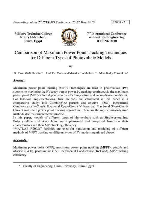 Pdf Comparison Of Maximum Power Point Tracking Techniques For