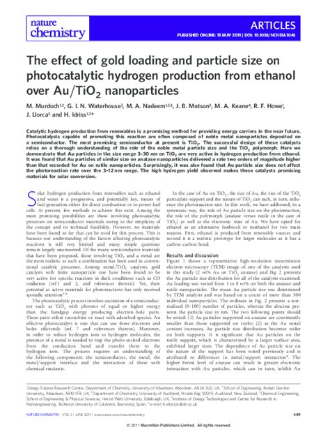 Pdf The Effect Of Gold Loading And Particle Size On Photocatalytic
