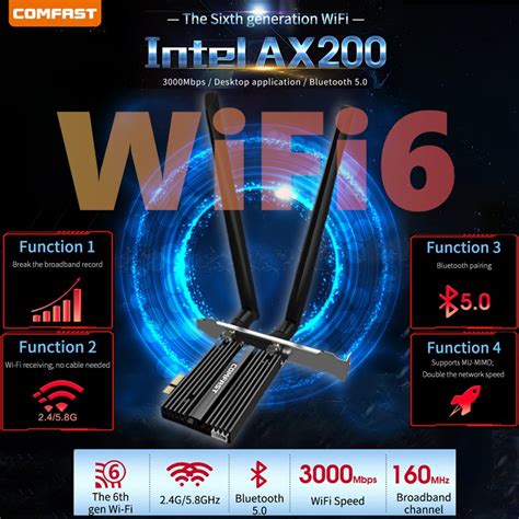 Comfast Intel AX200 Pro AX3000 Wi Fi 6 Dual Band 2 4Ghz 574Mbps 5Ghz 2400Mbps Bluetooth 5 0