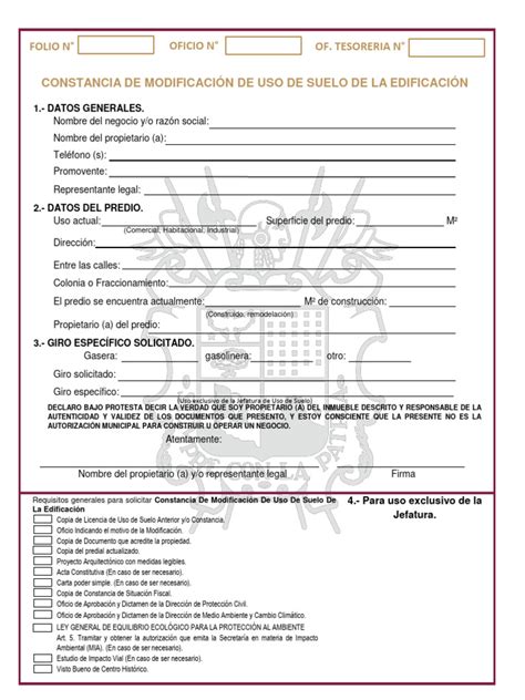 7 Constancia De Modificación De Uso De Suelo De La Edificación Pdf