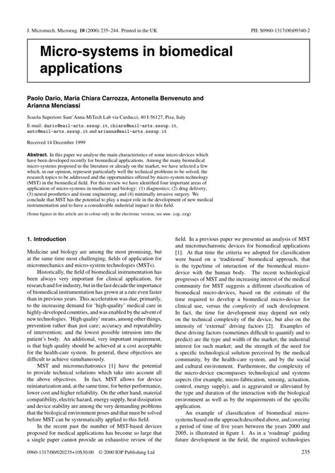 Pdf Micro Systems In Biomedical Applications