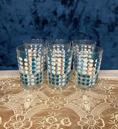 Ikea Veckad 18314 1940 Dark Blue Pink Light Blue Polka Dots Glasses Set