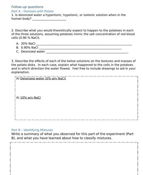 Solved Follow Up Questions Part A Osmosis With Potato 1