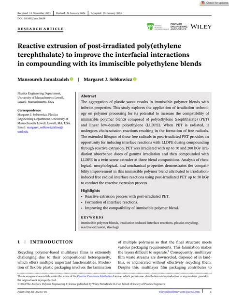 Pdf Reactive Extrusion Of Post‐irradiated Polyethylene Terephthalate