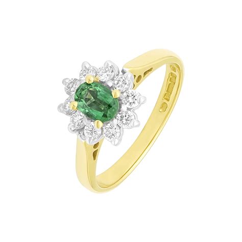 18ct Yellow Gold 025ct Diamond And 035ct Emerald Cluster Ring