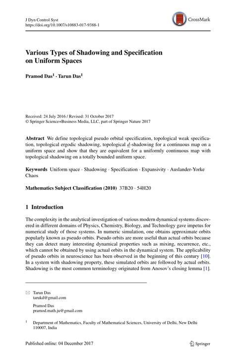 PDF Various Types Of Shadowing And Specification On Uniform Spaces