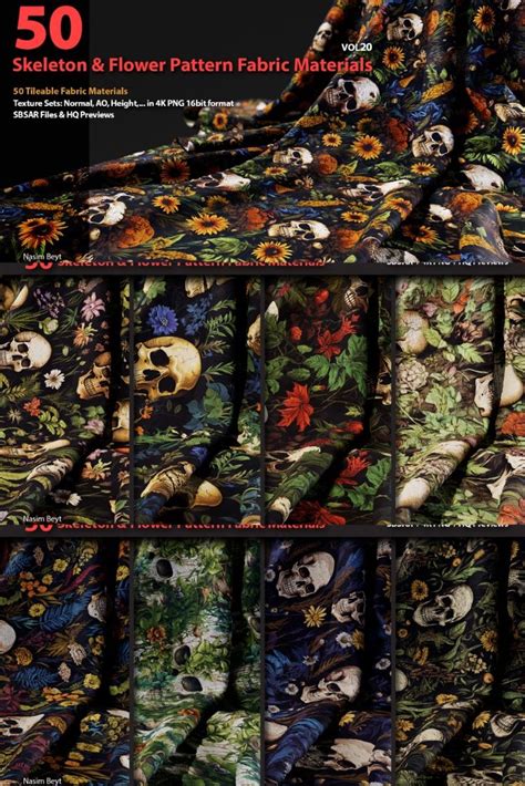 Artstation 50 Tileable Skeleton Pattern Fabric Materials Vol20