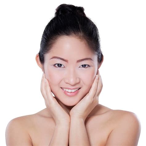 Premium Photo Portrait Of Topless Smiling Young Woman Over White