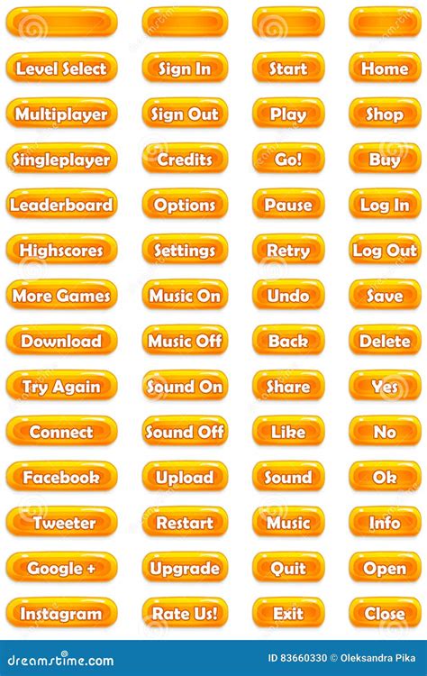 Set Of Text Game Buttons In Cartoon Style Stock Vector Illustration