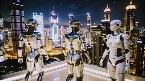 Futuristic Cityscape With Advanced Ai Robots And High Tech Architecture
