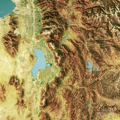 Utah Wasatch County Satellite Topographic Map 3d Render Color Digital