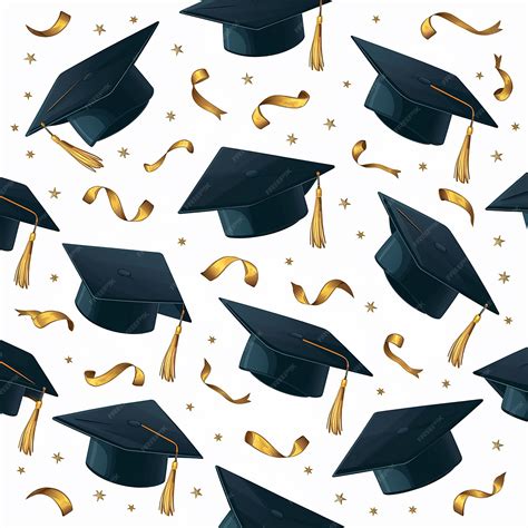 Una Colección De Gorras De Graduación Y Confeti Vector Premium
