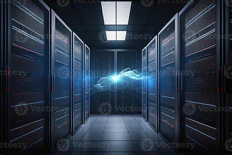 Data Center Room With Mainframe Storage Servers Cloud Network Concept