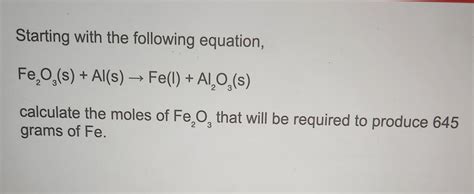 Solved Starting With The Following Equation Fe2o3