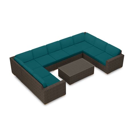 Arden 10 Piece Surround Sectional Set In Spectrum Peacock And Chestnut