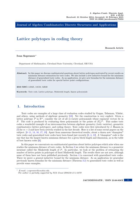 Pdf Lattice Polytopes In Coding Theory