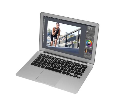Premium Photo Laptop With Photo Editor Application Isolated On White