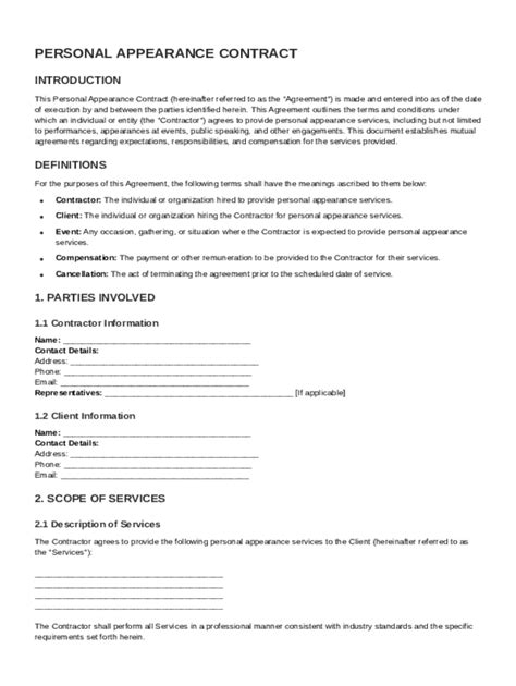 Personal Appearance Contract Template Fill Out And Sign Online Dochub